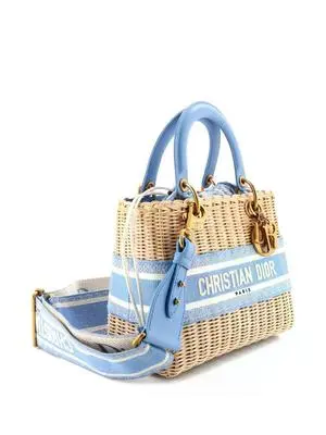 Dior Lady Wicker And Oblique Canvas Medium Tote Bag - Blue