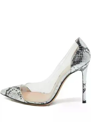 GIANVITO ROSSI Snakeskin-embossed Pointed-toe Pumps - Grey
