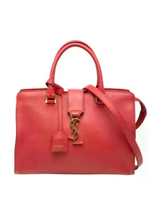Saint Laurent 2017 Baby Leather Monogram Downtown Cabas Satchel - Red