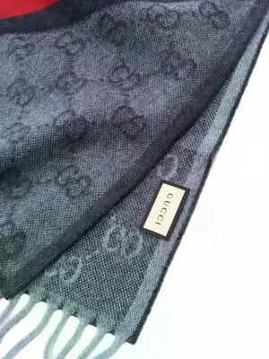 Gucci Gg-pattern Stripe Wool Scarf - Blue