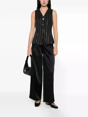 Sandro Wide-leg Satin Finish Trousers - Black
