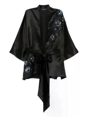 Carine Gilson Raglan-embroidered Short Robe - Black
