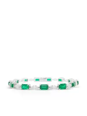 HYT JEWELRY Emerald And Diamond Tennis Bracelet - Silver