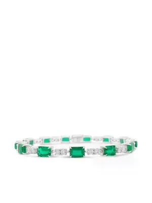 HYT JEWELRY Emerald And Diamond Tennis Bracelet - Silver