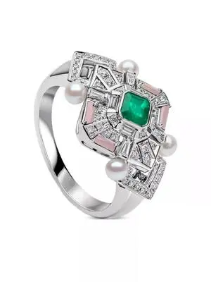 Yoko London Cleopatra Emerald And Diamond Ring - Silver