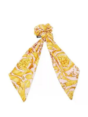 Versace Barocco-print Silk Scrunchie - Yellow