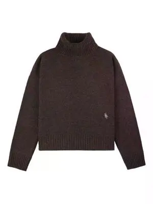 SPORTY & RICH Roll-neck Logo-embroidered Sweater - Brown