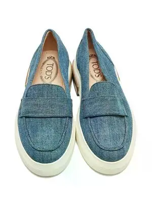 TOD'S Denim Block Heel Loafers