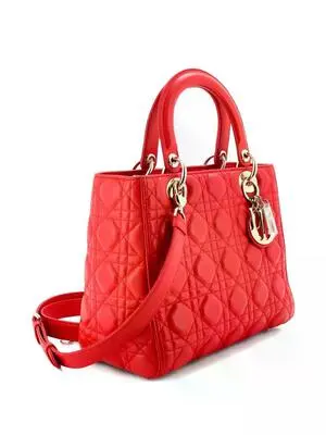 Dior Lady Cannage Quilt Lambskin Medium Satchel - Red