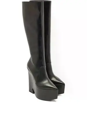 Versace Leather Platform Wedge Boots