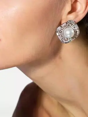 Yoko London Cleopatra South Sea Pearl And Diamond Earrings - Silver