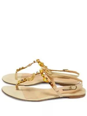 Dolce & Gabbana Lizard-embossed Embellished Flat Sandals