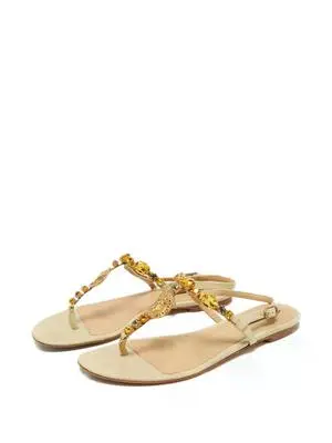 Dolce & Gabbana Lizard-embossed Embellished Flat Sandals