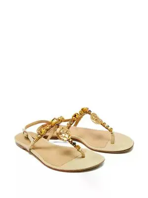 Dolce & Gabbana Lizard-embossed Embellished Flat Sandals