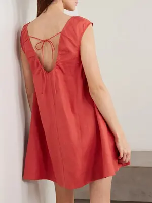 Faithfull The Brand Perla Tie-detailed Linen Mini Dress - Red