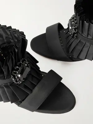 Manolo Blahnik Danteuil 90 Embellished Pleated Silk Mules - Black