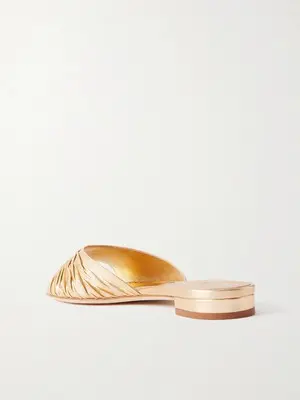 Manolo Blahnik Parua Pleated Metallic Leather Slides - Gold