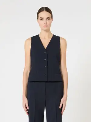 Max Mara Wool Crepe Gilet - Navy