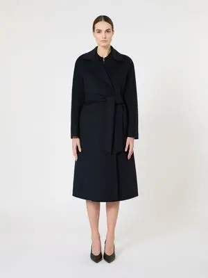 Max Mara Long Wool, Cashmere And Silk Coat - Navy