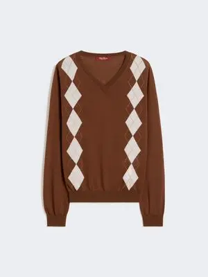 Max Mara Wool And Silk Argyle Knit Sweater - Chocolate