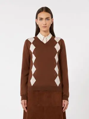 Max Mara Wool And Silk Argyle Knit Sweater - Chocolate