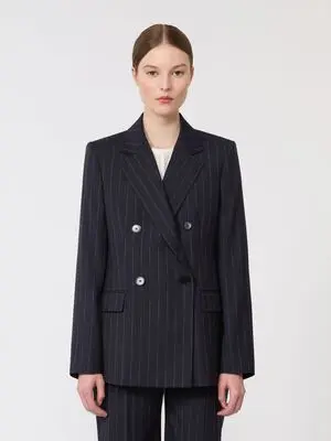 Max Mara Pinstripe Wool Double-breasted Blazer - Navy