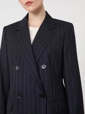 Max Mara Pinstripe Wool Double-breasted Blazer - Navy