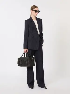 Max Mara Pinstripe Wool Double-breasted Blazer - Navy