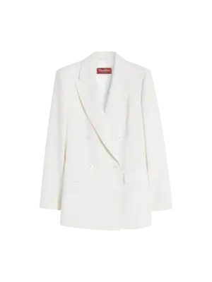 Max Mara Fitted Wool Crepe Double-breasted Blazer - White