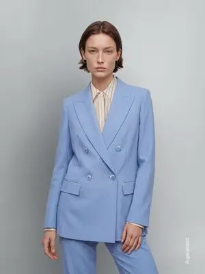 Max Mara Fitted Wool Crepe Blazer - Light Blue
