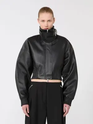 Max Mara Short Leather Bomber Jacket