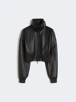 Max Mara Short Leather Bomber Jacket