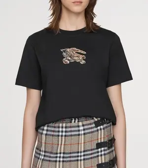 Burberry Cotton Check Equestrian Knight Design T-shirt - Black
