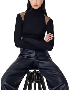 MARCELLA Maria Turtleneck Top - Black