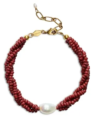 Anni Lu Rodeo Cultu Freshwater Pearl Charm Beaded Torsade Necklace - Red