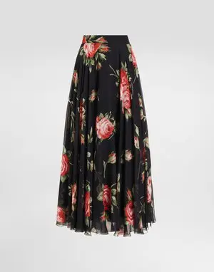 Dolce & Gabbana Rose Bouquet-print Chiffon Circle Skirt - Multicolor