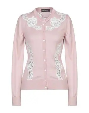 Dolce & Gabbana Cashmere, Silk, Cotton, And Polyamide Cardigan With Lace - Pink