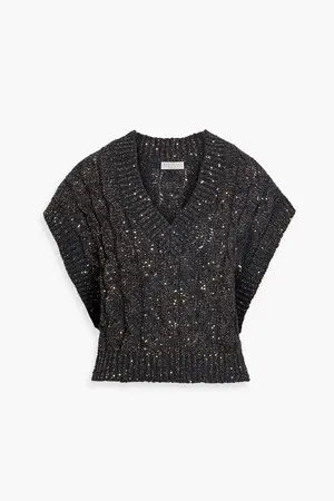 Brunello Cucinelli Sequin-embellished Cable-knit Vest