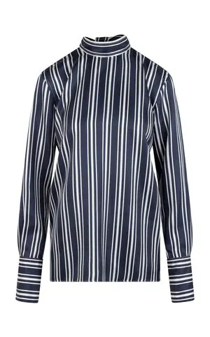 HEIRLOME Cora D Silk Mock Neck Top - Stripe