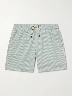 Hartford Slim-fit Striped Seersucker Swim Short - Green
