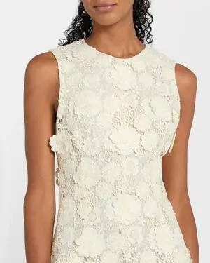 Monique Lhuillier 3d Floral Guipure Lace Midi Dress - Ivory