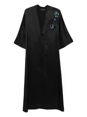Carine Gilson V-neck Embroidered Night Gown - Black