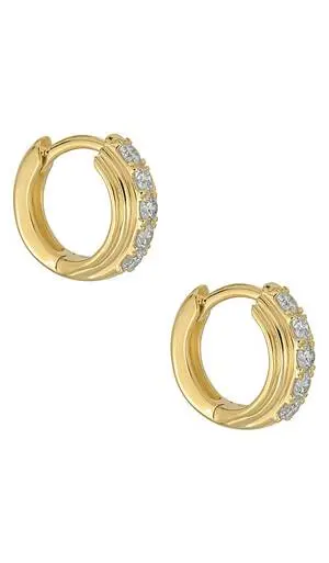 STONE AND STRAND Dainty Boulevard Huggie Earrings - 14k Yellow Gold & White Diamonds