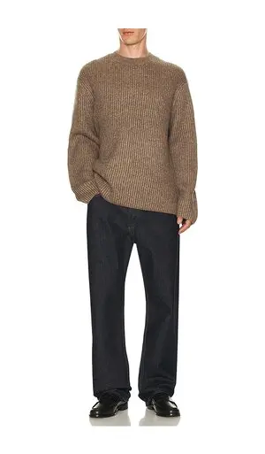 Theory Wool Cotton Long Sleeve Crew Neck Sweater - Feather Melange
