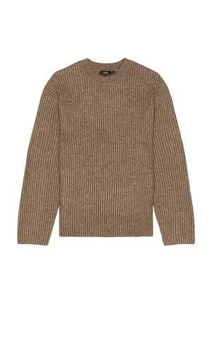 Theory Wool Cotton Long Sleeve Crew Neck Sweater - Feather Melange