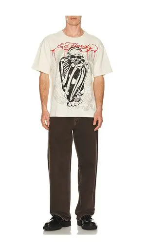 Ed Hardy Skele Rhinestone Boxy Tee In White