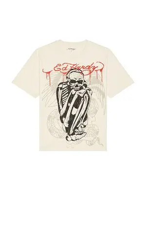 Ed Hardy Skele Rhinestone Boxy Tee In White