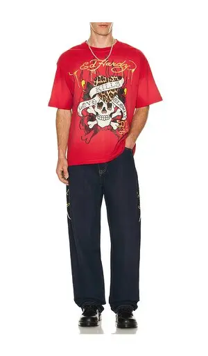 Ed Hardy Skull Boxy Tee In Red