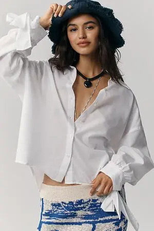 Maeve Button-front Bow-cuff Shirt - White
