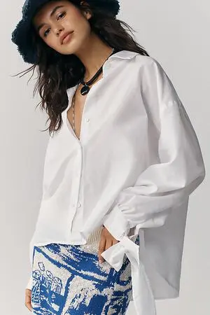 Maeve Button-front Bow-cuff Shirt - White